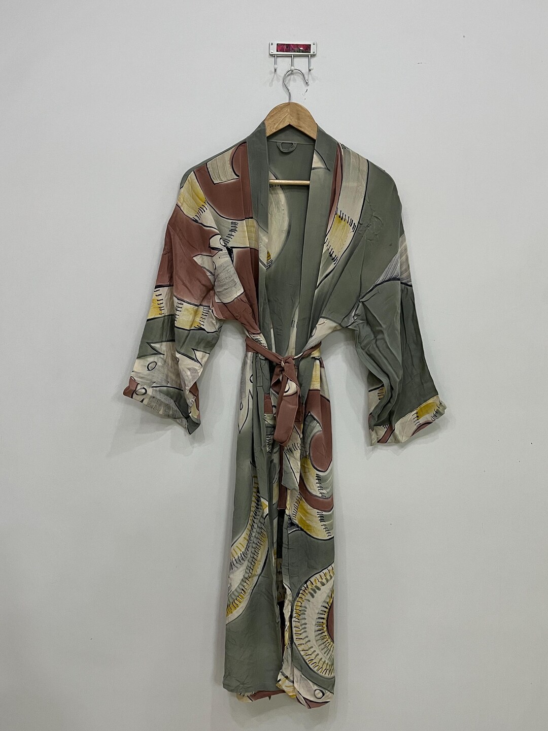 Silk Kimono Robe | Bohemian Printed Dressing Gown | Lightweight Lounge Wear | Boho Chic Kimono ...