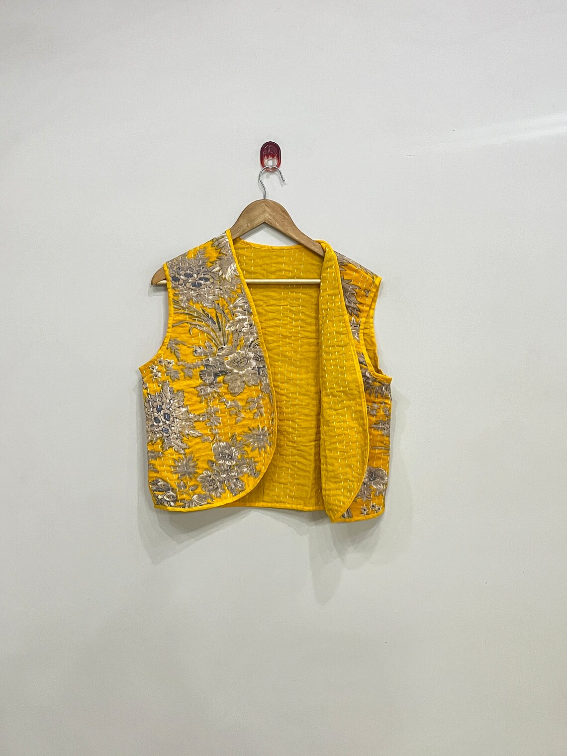 Yellow Color Sleeveless Cotton Jacket Quilted Kantha Short Jacket ...