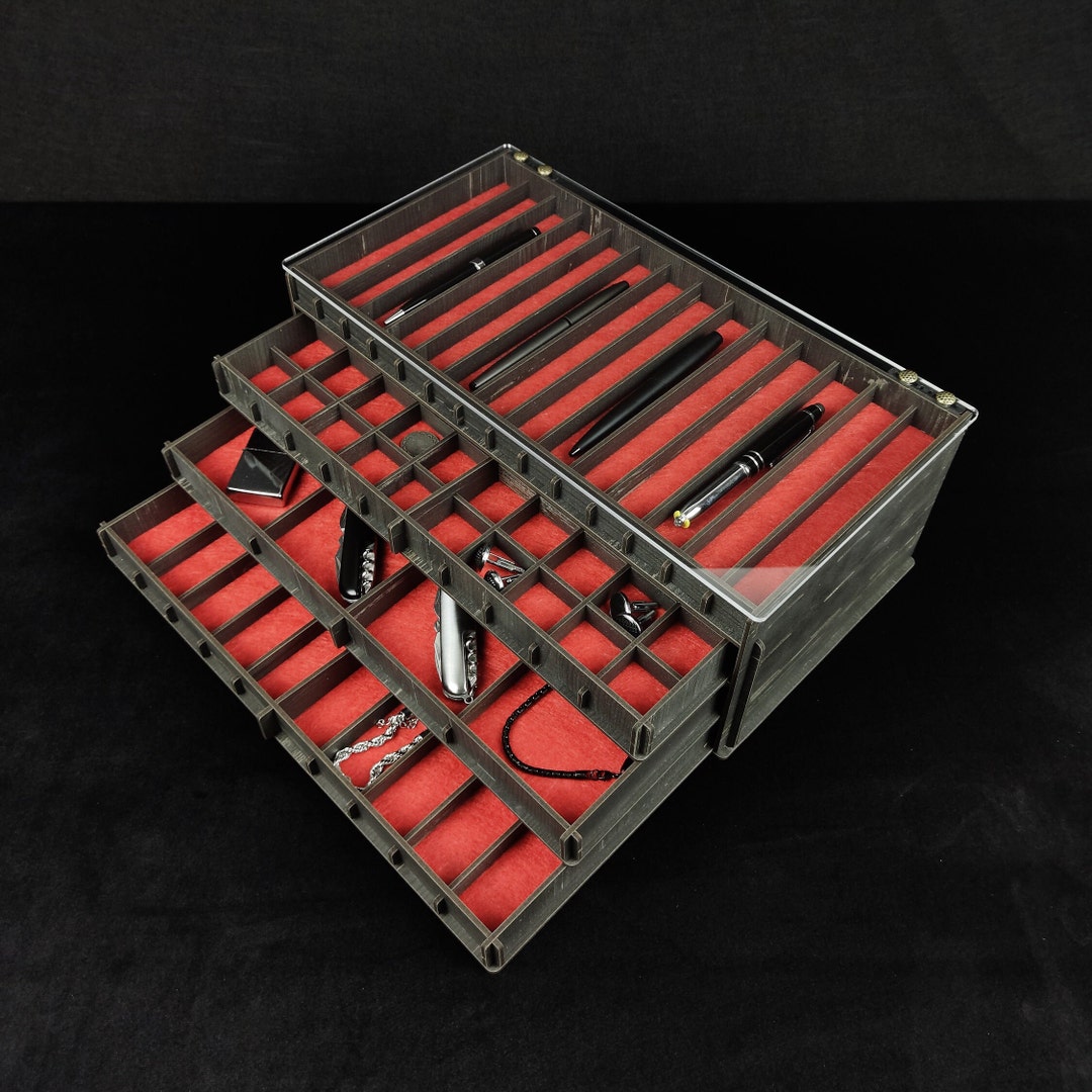 Personalized 4 Tiers Men's Accessory Box With Drawers, Jewelry Box ...