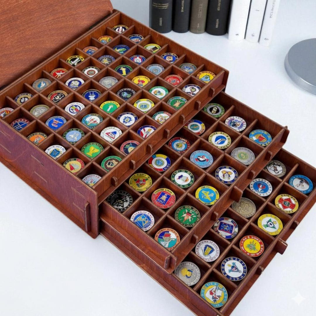 Custom Wooden Military Coin Display Box, 8 Customizable Drawers, Felt ...