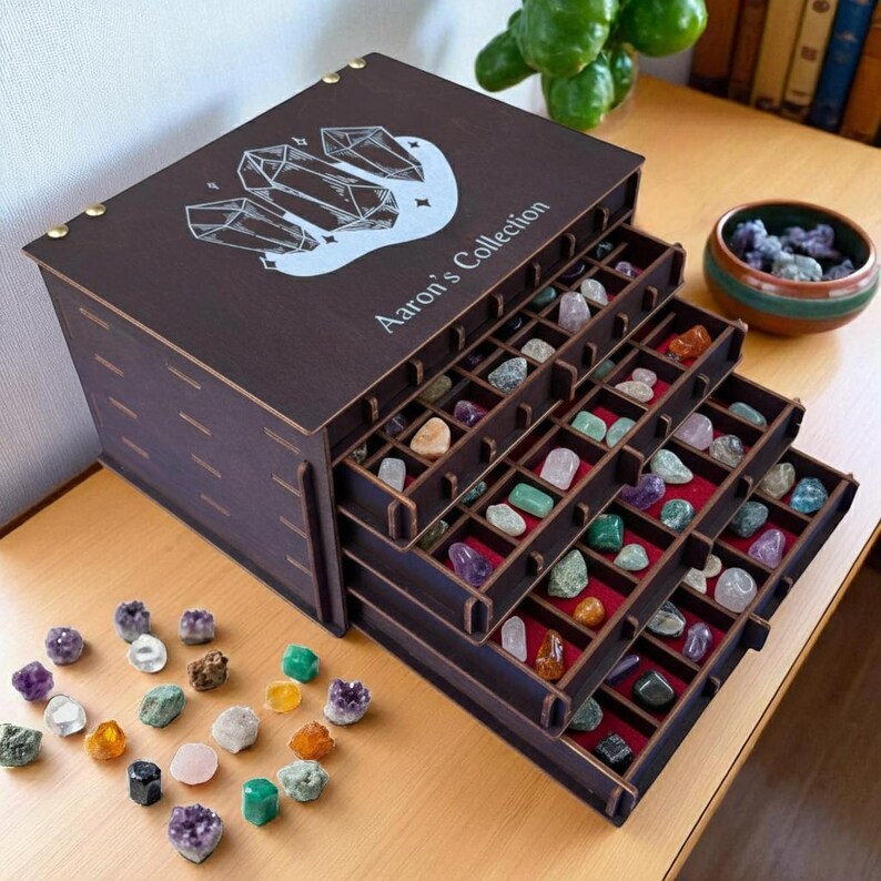 Personalized Wooden Crystal, Stone, Rock, Mineral, Gemstone Collection ...