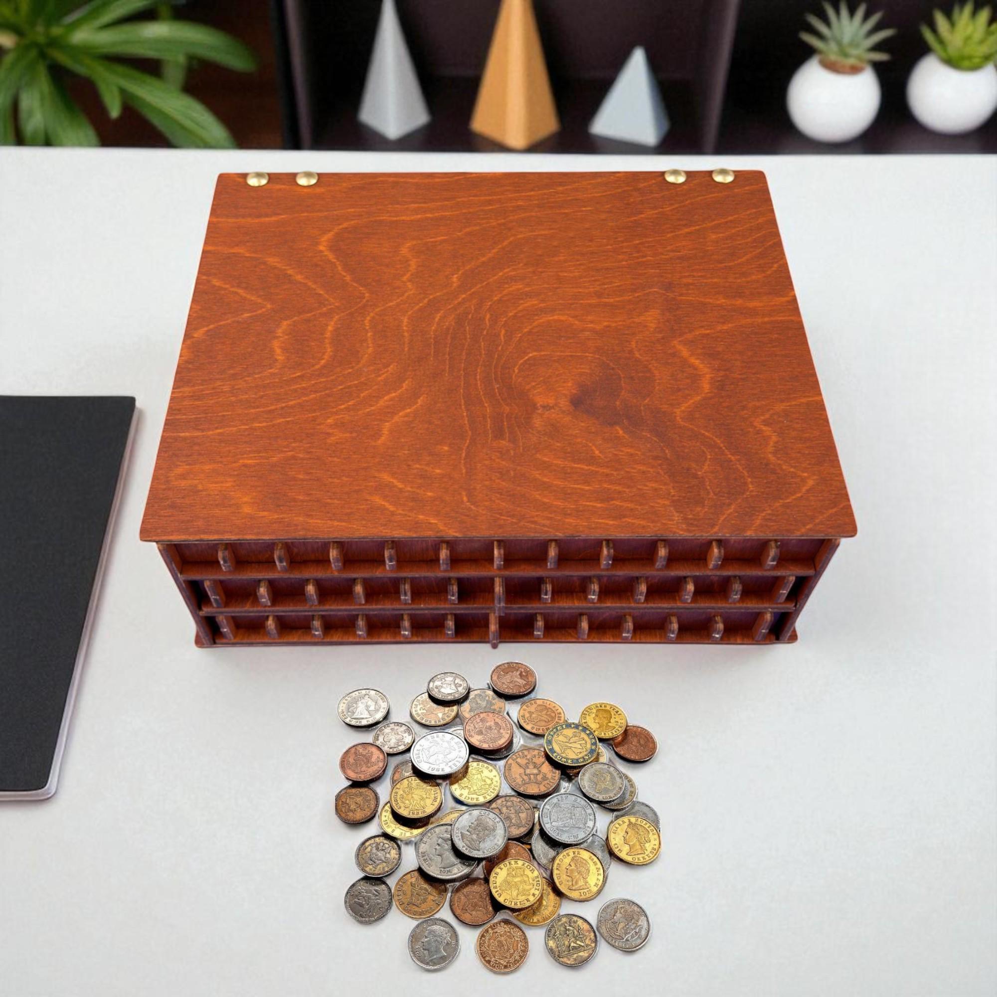 Coin Storage 100 Grid Wooden Coin Collection Box With Plastic Capsules ...