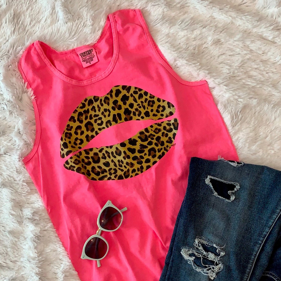 Leopard Print Lips Tee - Leopard Print Tank Top - Comfort Colors ...