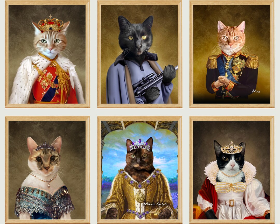 Royal Cat Portrait, Custom Pet Portrait From Photo, Cat Gifts, Cat ...