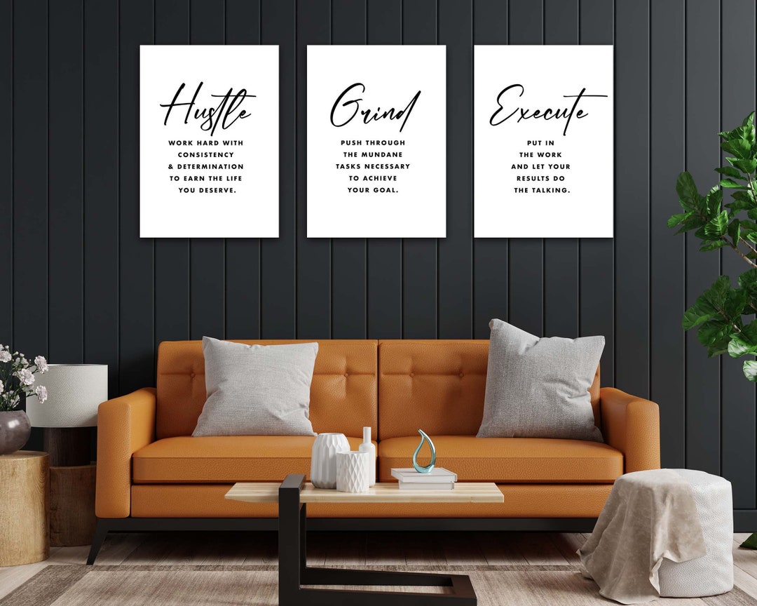 Hustle Grind Execute - Set of 3 Wall Art, Motivational Office Decor for ...