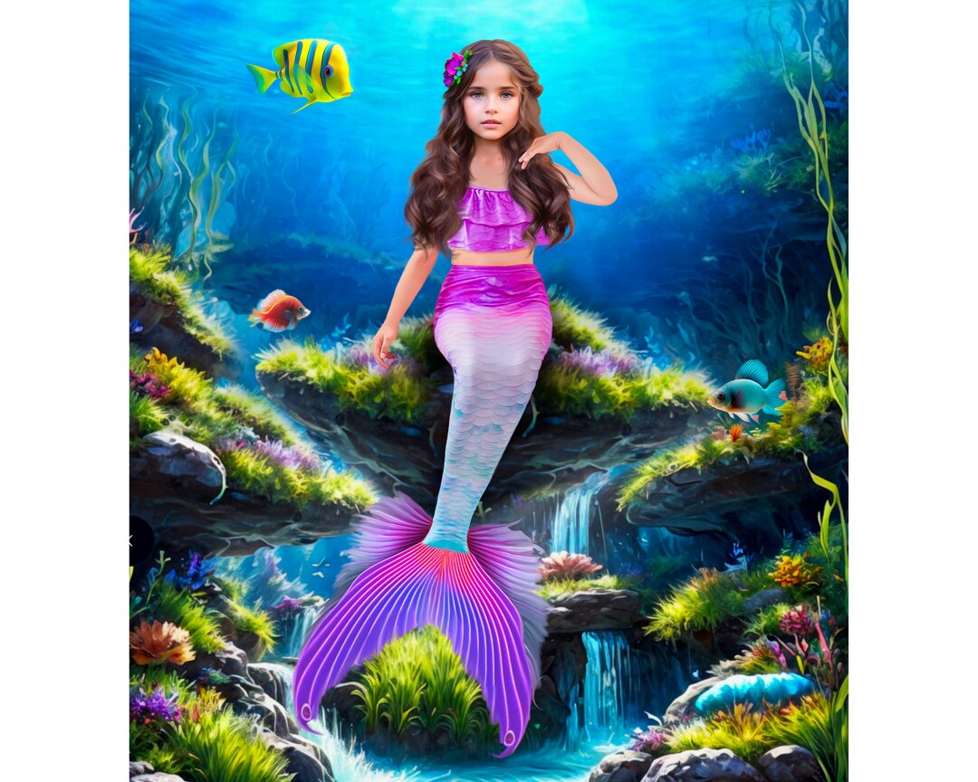 Custom Mermaid Portrait From Photo, Mermaid Birthday Theme, Mermaid ...
