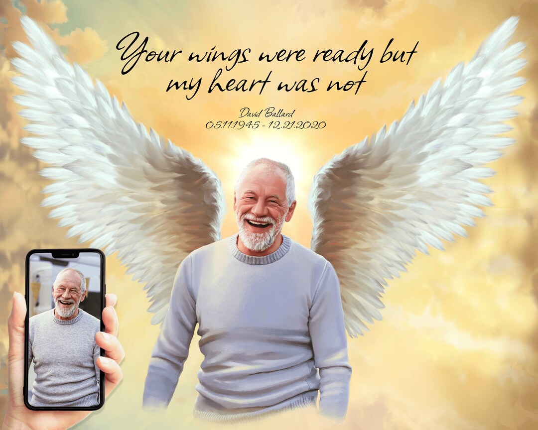 Custom Memorial Portrait, Guardian Angel Canvas Painting, Sympathy Gift ...