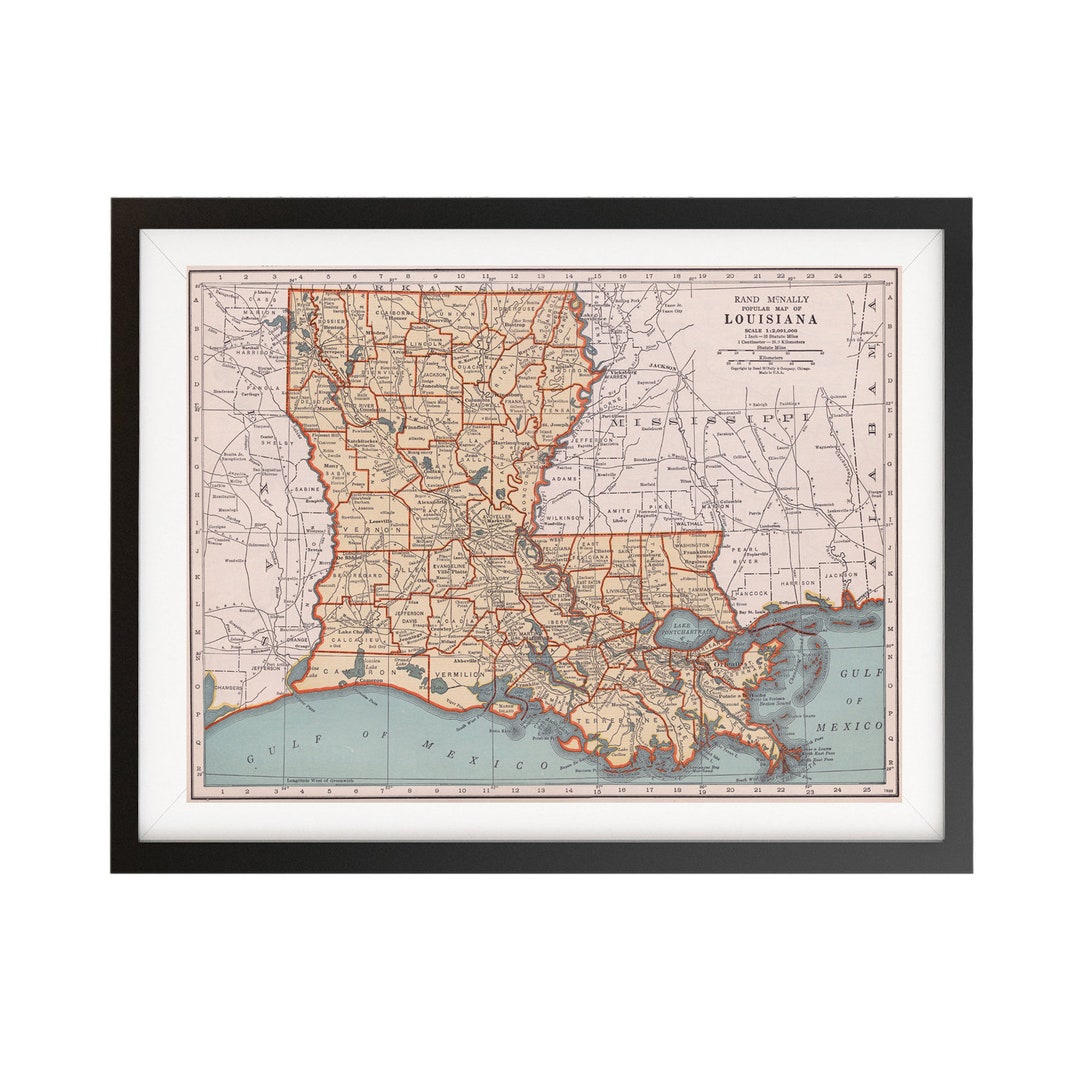 Louisiana Vintage Map Poster - Map Print - Vintage Map of Louisiana ...