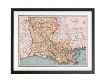 Louisiana State Wall Map Large Print Poster - 32"wx24"h - Etsy