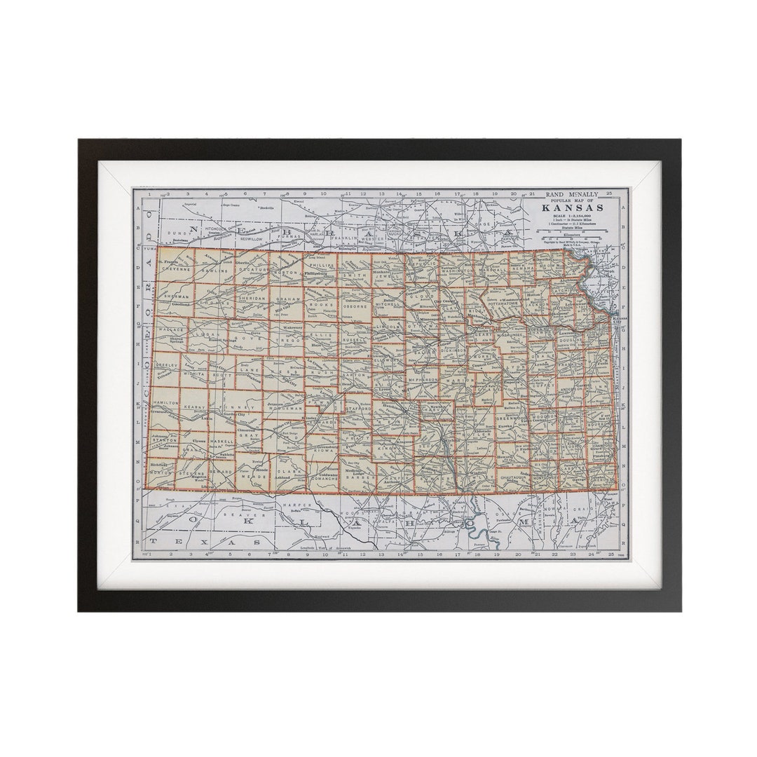 Kansas Vintage Map Poster - Map Print - Vintage Map of Kansas Wall Art ...