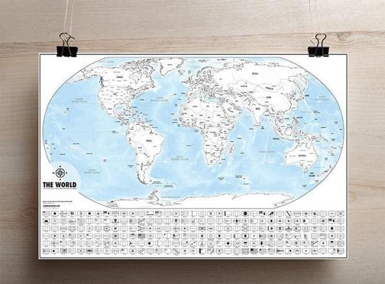 Color Me in World Map Poster, Color in Your Travels, Travel Tracker ...