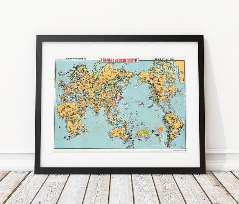 Illustrated Japanese World Map Vintage Map Japan Old Map - Etsy Canada