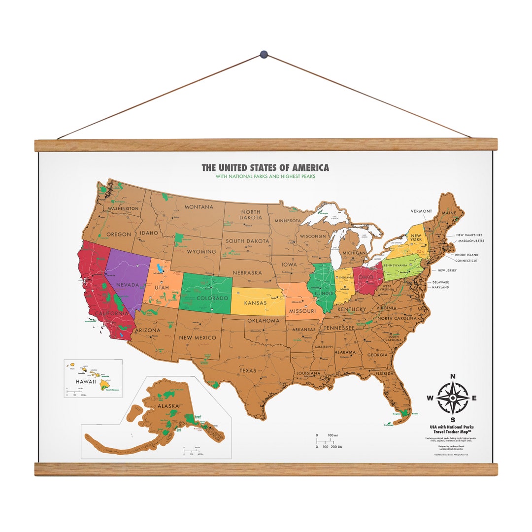 Framed Scratch off USA Map, United States Wall Map, National Parks ...