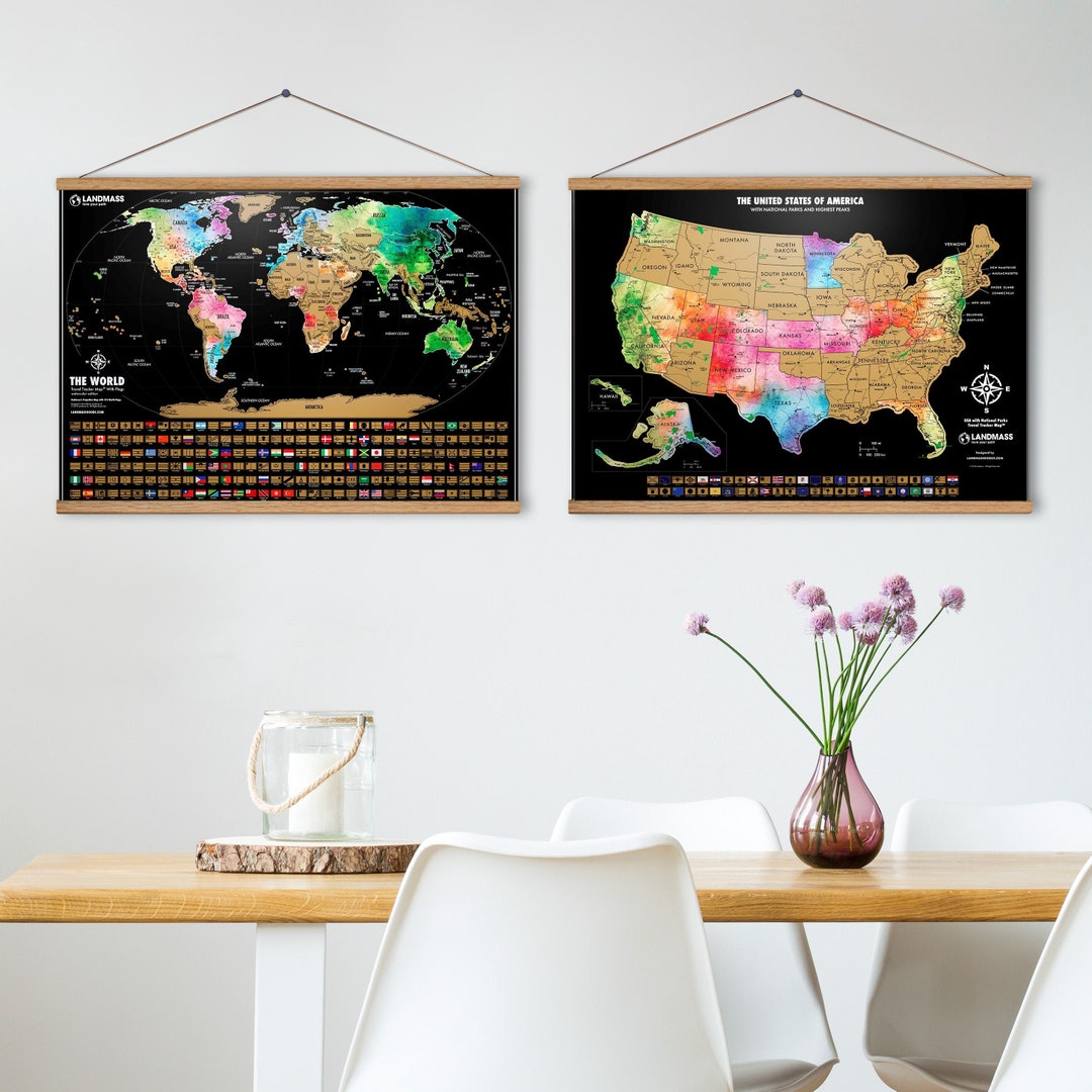 Framed Travel Maps, Scratch off Map of the World, USA Map, Travel Gift ...