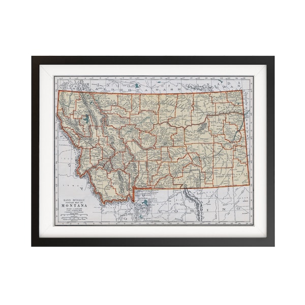 Vintage Map Of Montana Etsy
