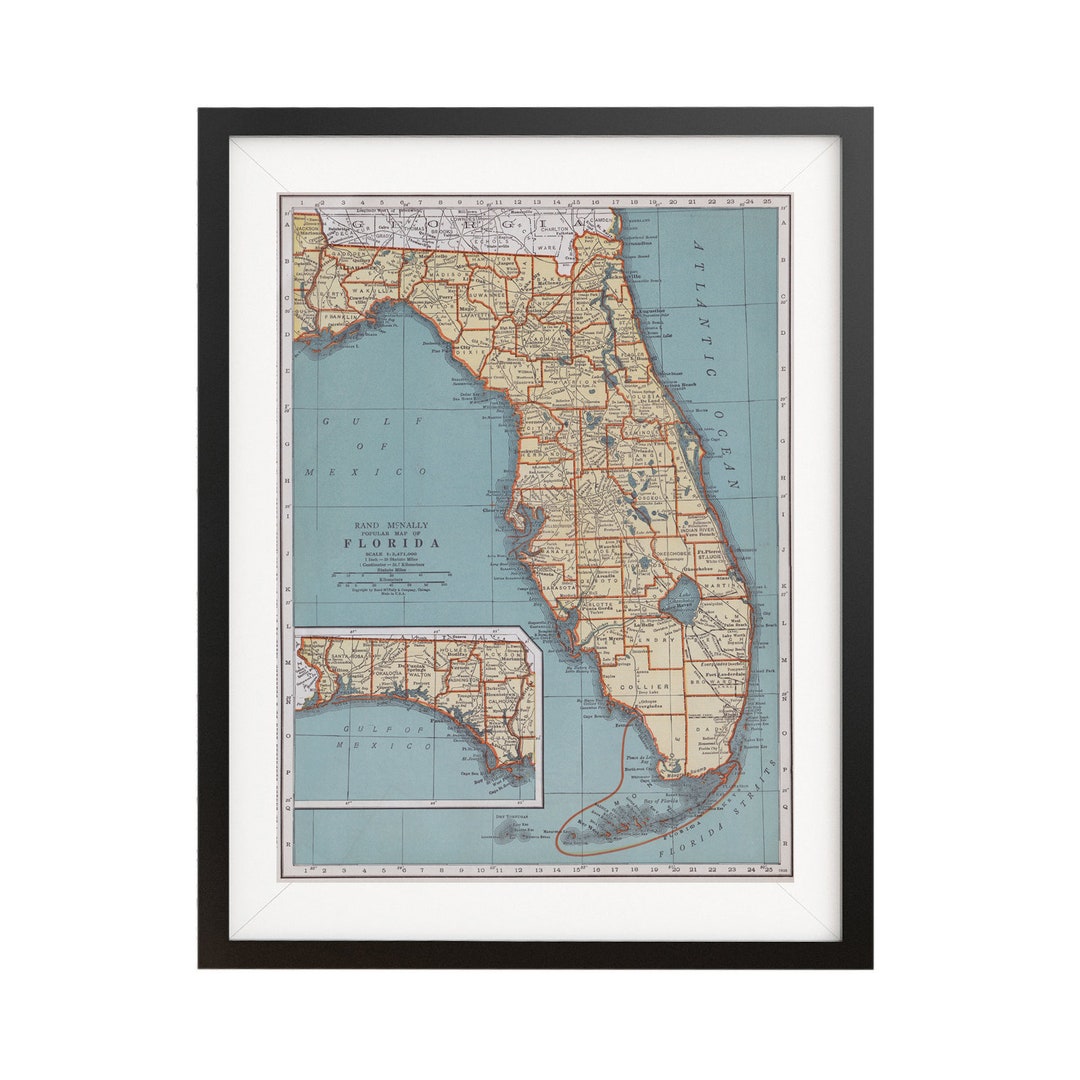 Florida Vintage Map Poster - Map Print - Vintage Map of Florida Wall ...