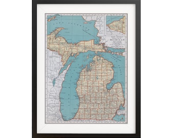 Michigan State Wall Map Large Print Poster 24wx26h - Etsy