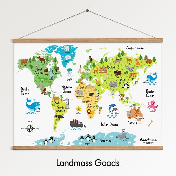 Giclée Prints Kids Animal World Map Poster Print Fun Colorful ...