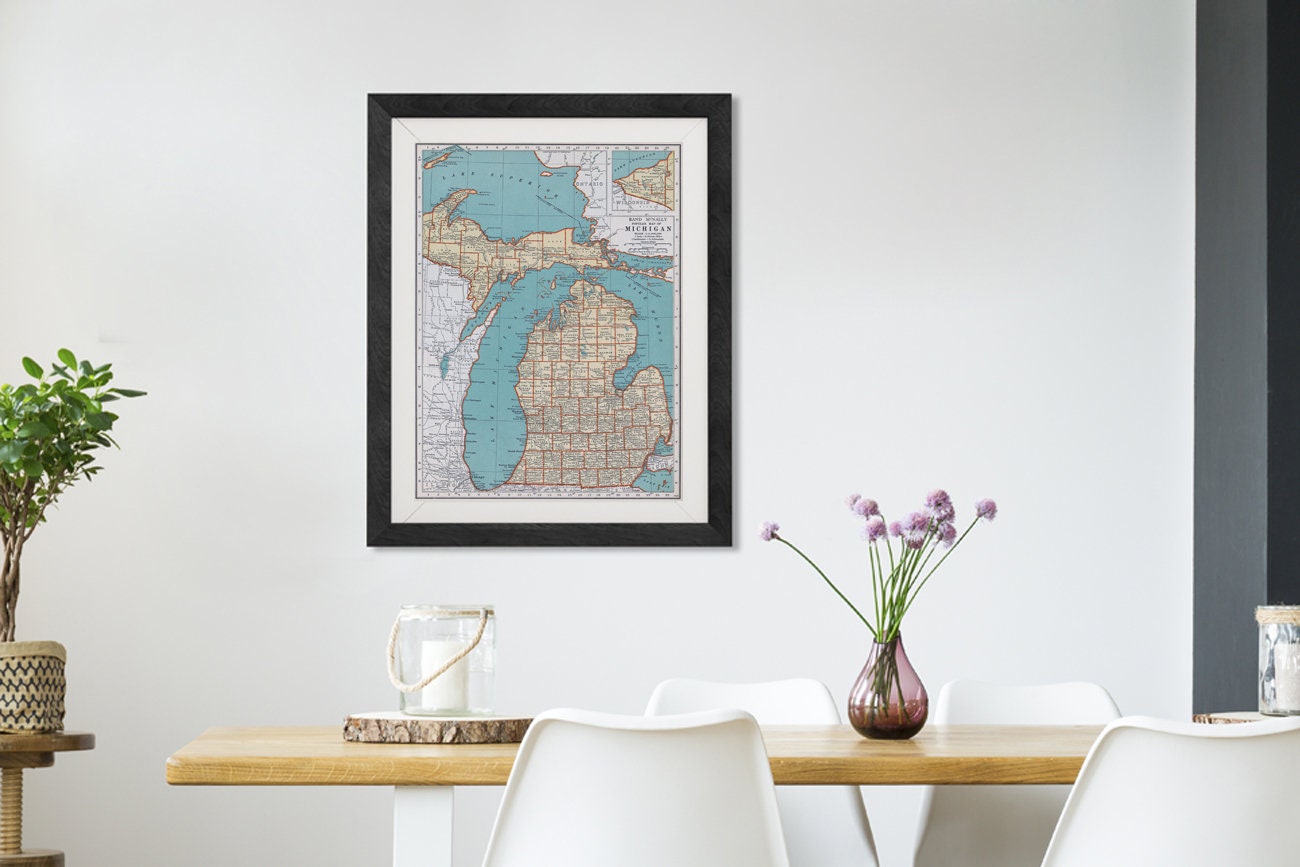 Michigan Vintage Map Poster Map Print Vintage Map of | Etsy