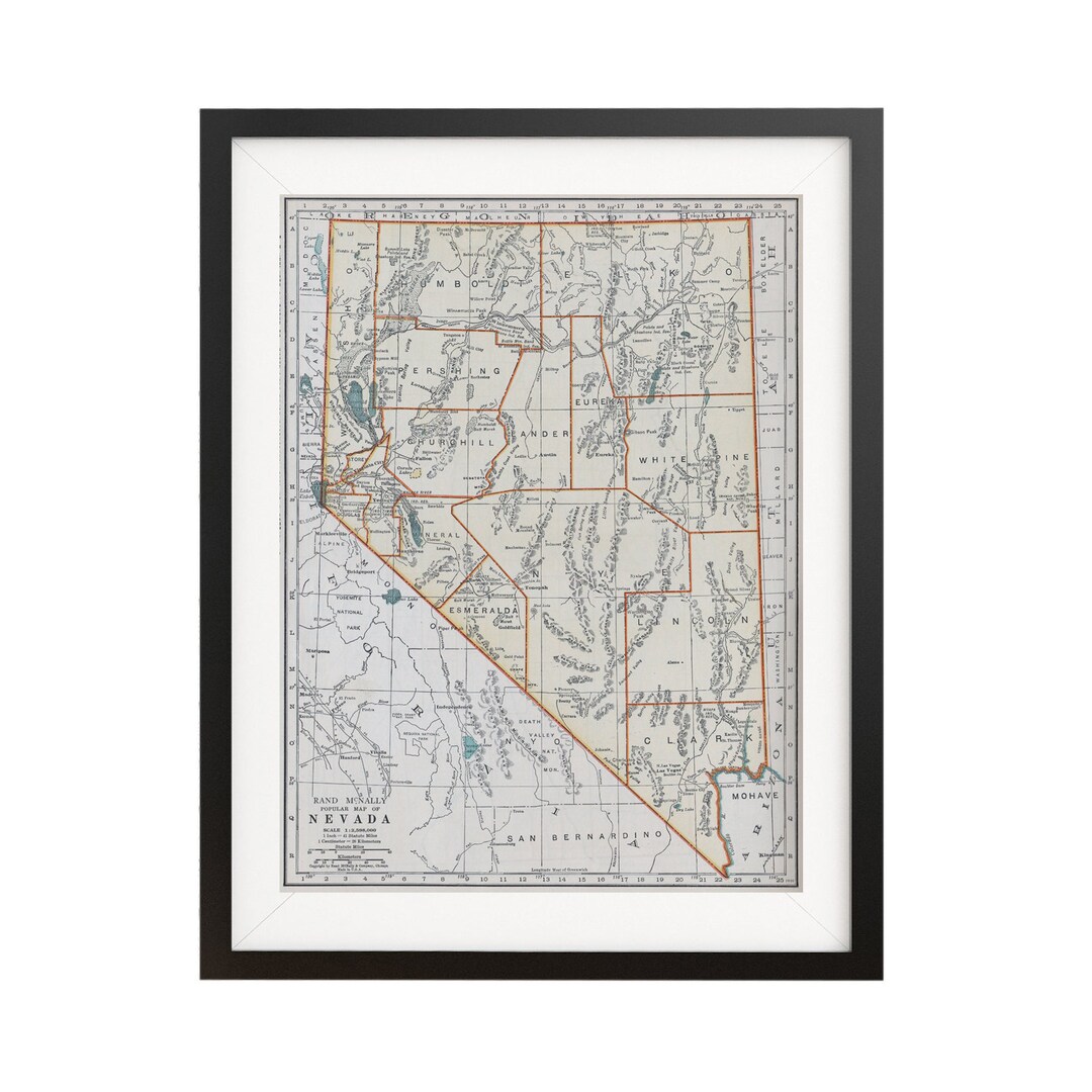 Nevada Vintage Map Poster - Map Print - Vintage Map of Nevada Wall Art ...
