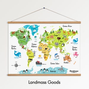 16x20 Spanish Children's Animal World Map Poster - Mapa Del Mundo Para ...