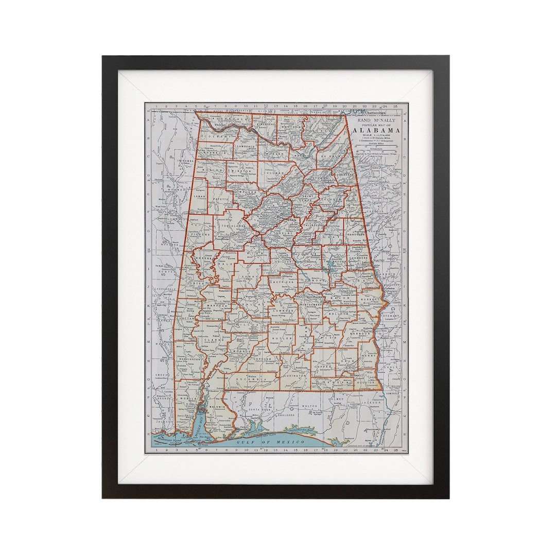 Alabama Vintage Map Poster - Map Print - Vintage Map of Alabama Wall ...