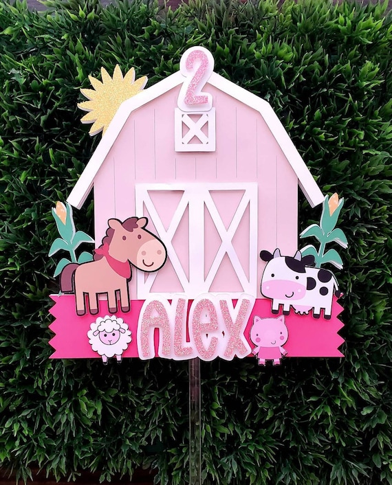 Pink Barn Cake Topper - Etsy