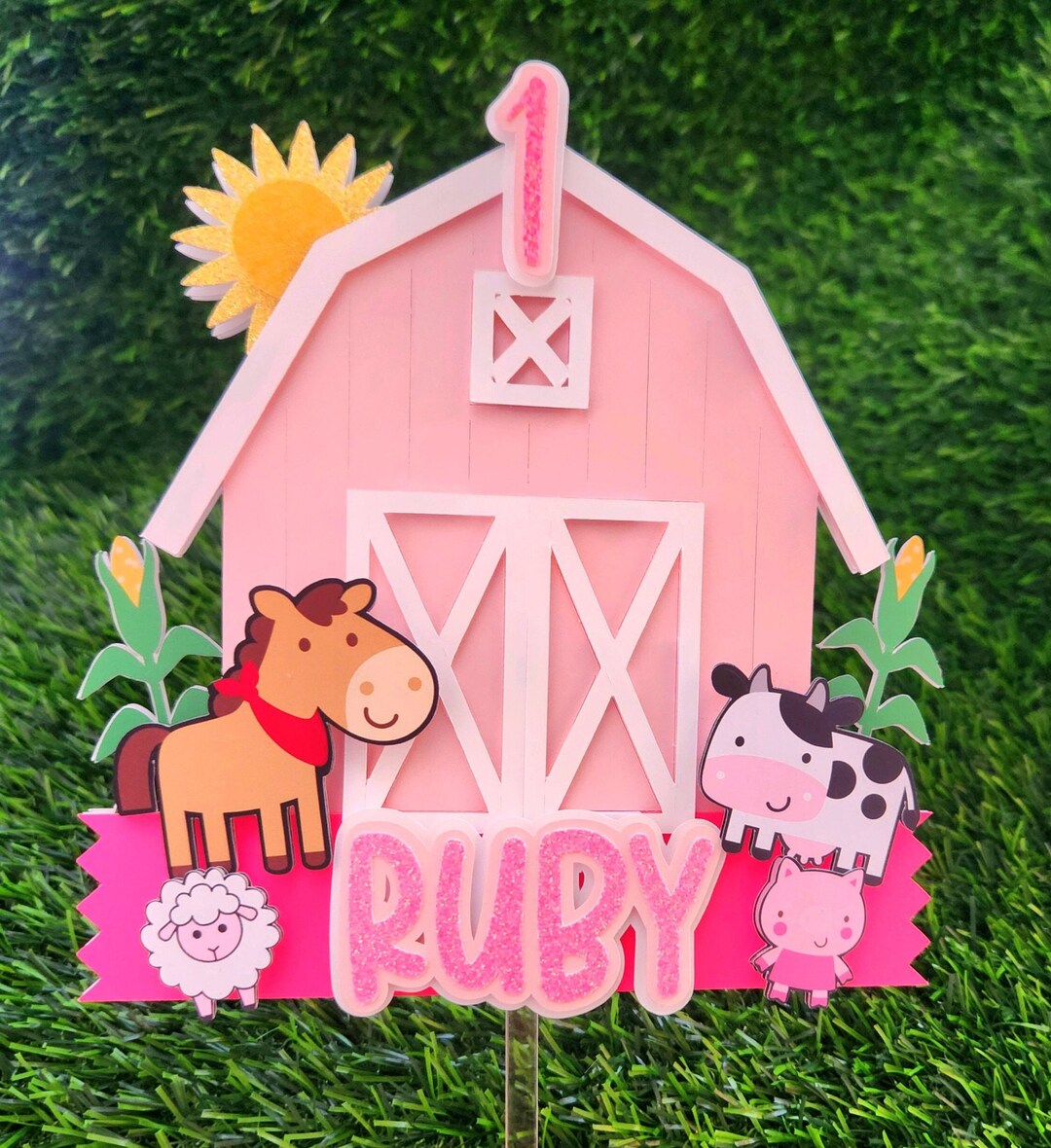 Pink Barn Cake Topper - Etsy