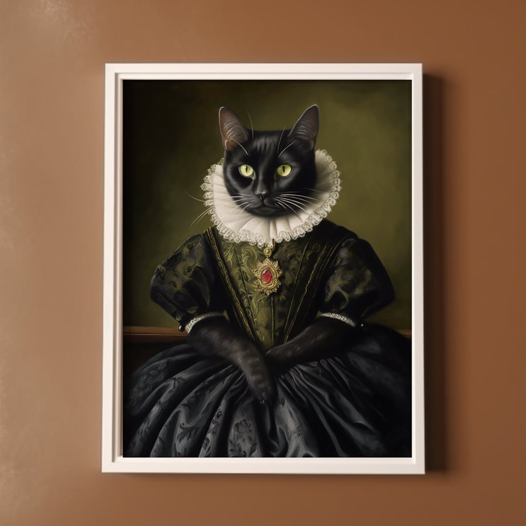 Black Cat Tudor Queen Painting Digital Download - Regal Feline Artwork ...