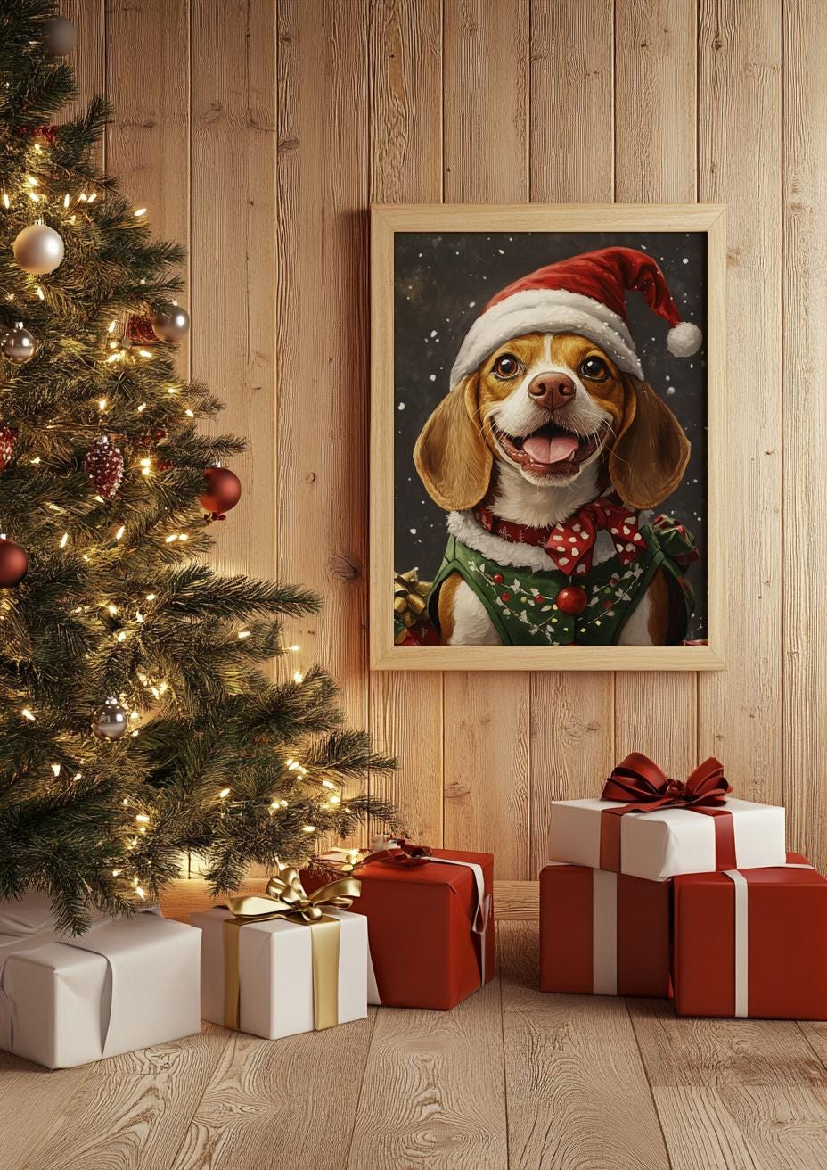 Beagle Christmas Elf Portrait Digital Download | Festive Printable Wall ...