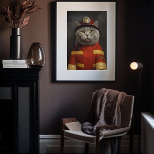 British Shorthair Firefighter Cat Painting Digital Download - Heroic ...
