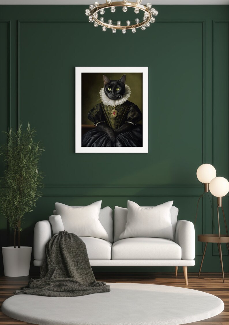 Black Cat Tudor Queen Painting Digital Download - Regal Feline Artwork ...