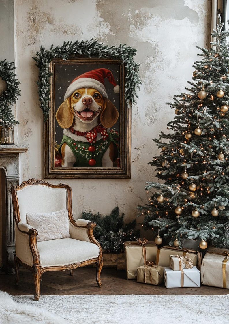 Beagle Christmas Elf Portrait Digital Download | Festive Printable Wall ...