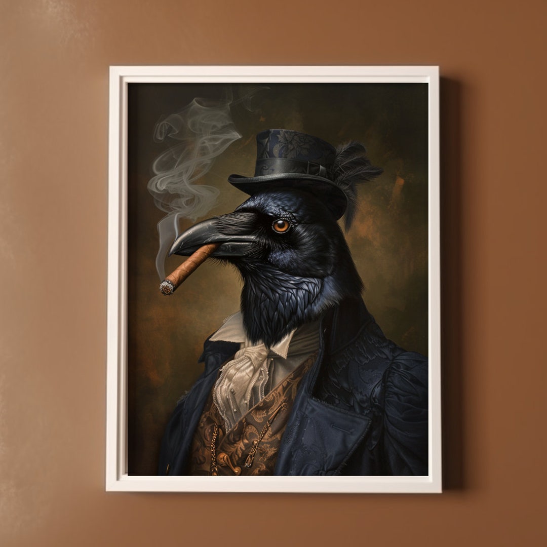 Crow Smoking Cigar Painting Digital Download - Unique Bird Artwork - Etsy