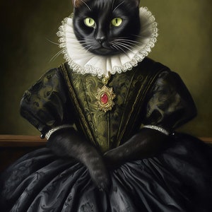 Black Cat Tudor Queen Painting Digital Download Regal Feline Artwork - Etsy