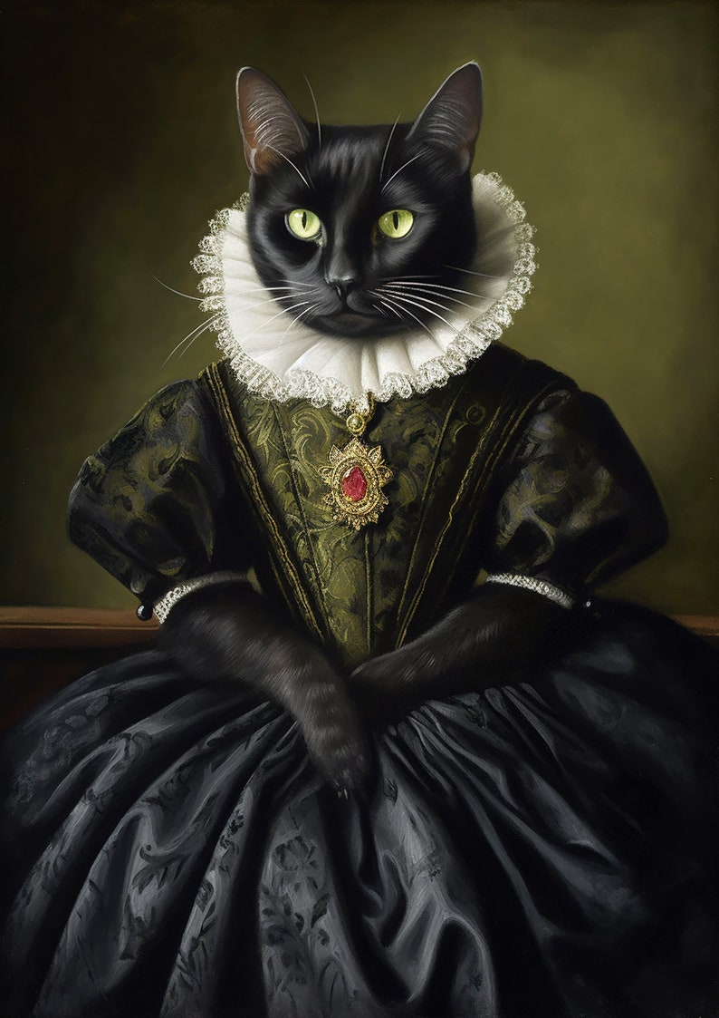 Black Cat Tudor Queen Painting Digital Download - Regal Feline Artwork ...