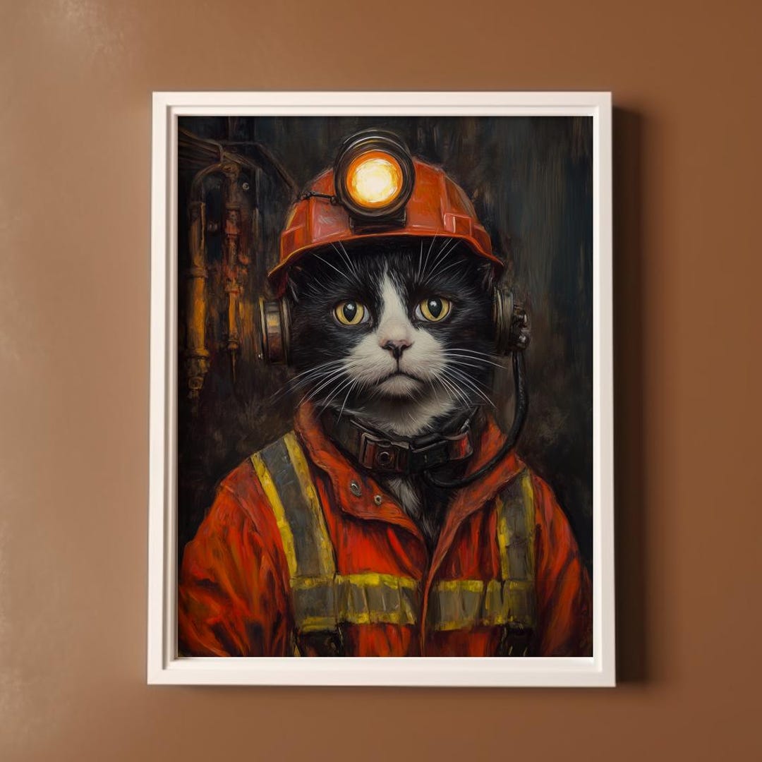 Black & White Cat Welsh Miner Portrait Digital Download | Unique ...