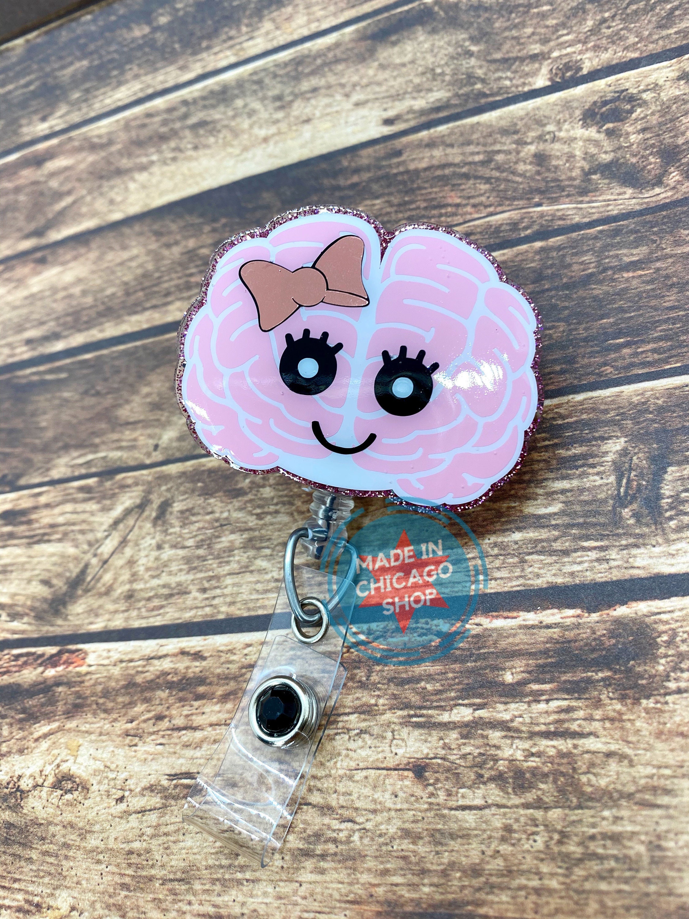 Happy Brain Badge Reel Glitter ID Holder Bling Badge Reel | Etsy