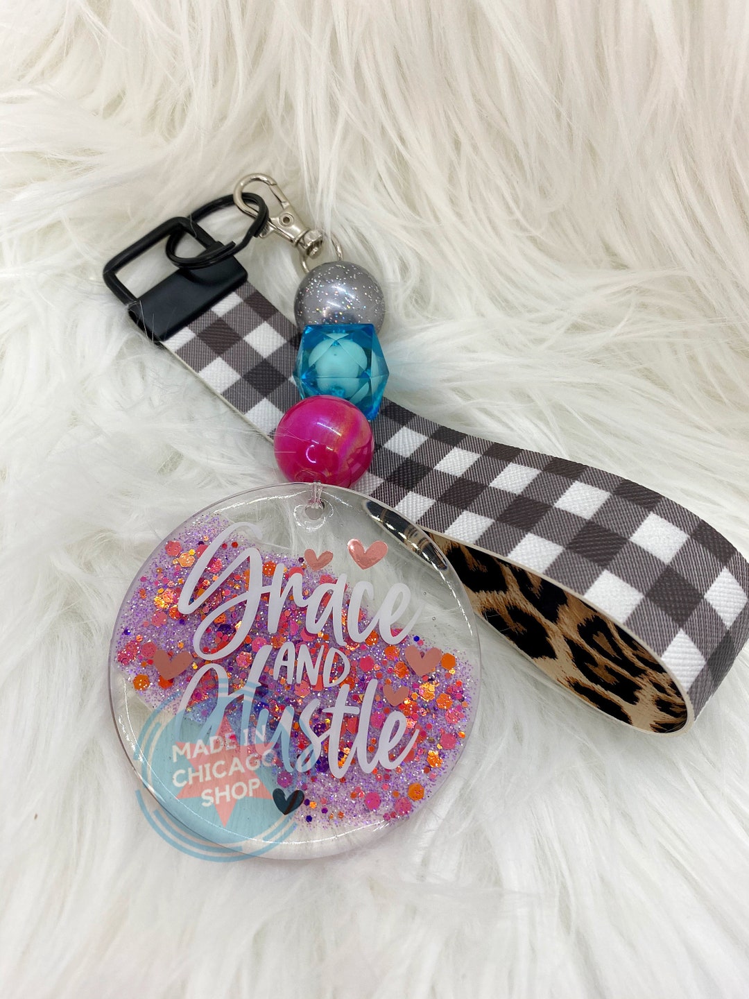 Grace & Hustle Wristlet Key Fob With Beaded Keychain Hanger - Etsy