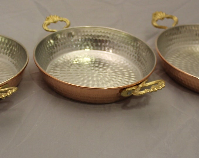 Copper Pan Set of 3 Egg Pan Sauce Pan Omelette Pan Turkish Copper Pan ...