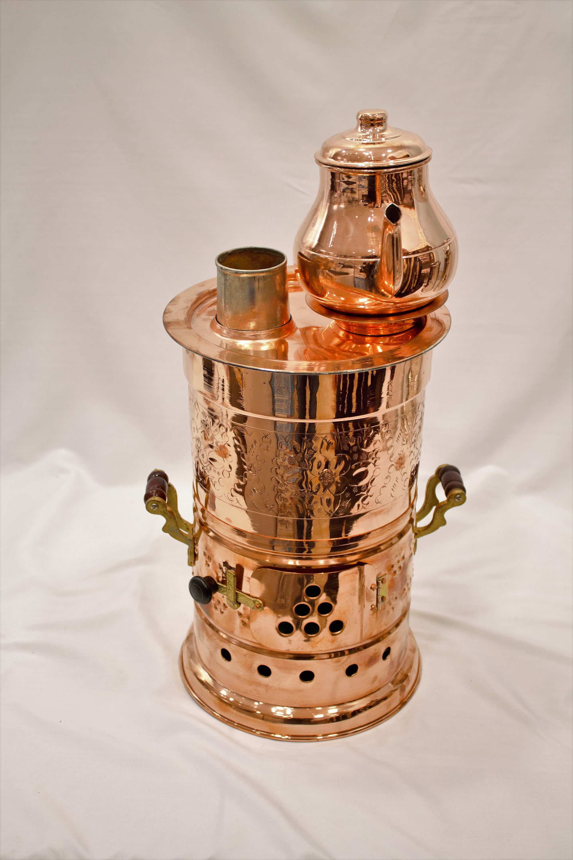 Handmade Copper Turkish Samovar, Semaver, Copper, Chrome, Turkish Tea ...