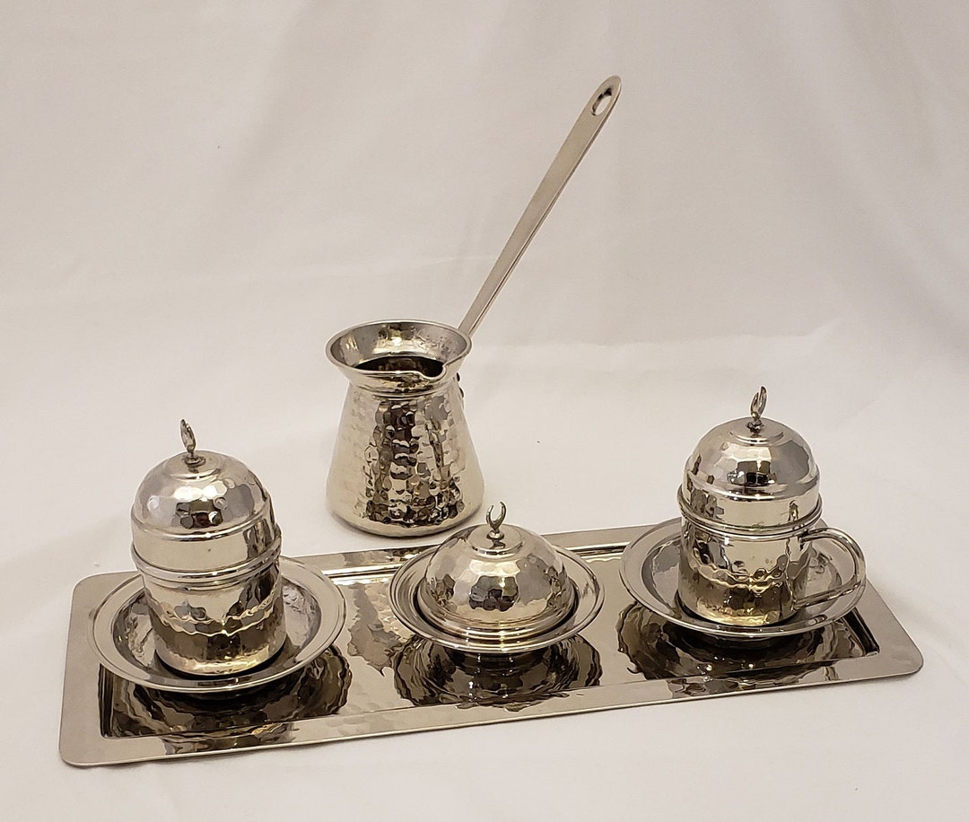 Handmade Copper Turkish Coffee Set | Nickel Coated Coffee Set | Turkish ...