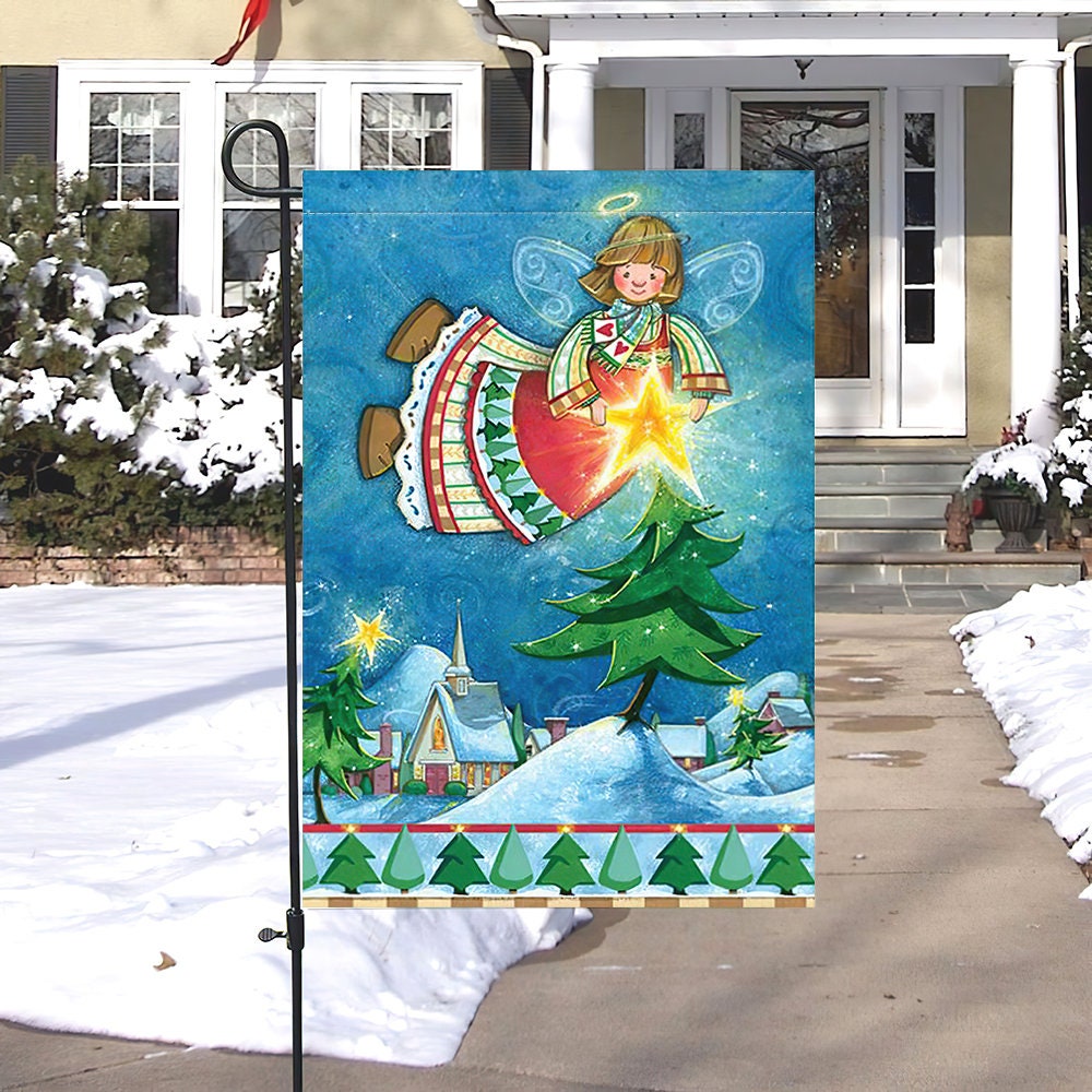 Happy Christmas Angel Illuminated Garden Flag, Christmas Flag ...
