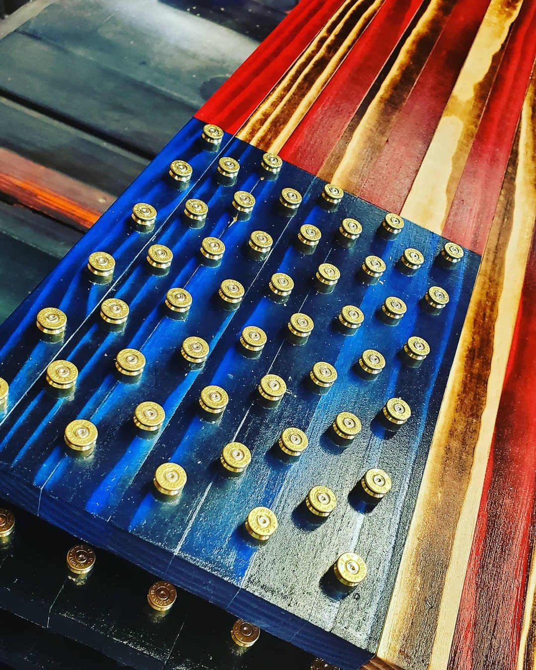 Handcrafted American Flag Challenge Coin Holder With 9mm Casings Custom ...