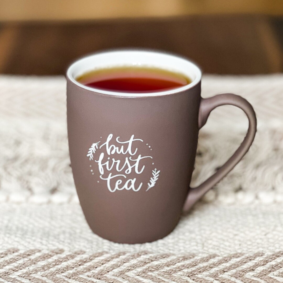 Soft-touch Mug Taupe but First Tea Gift Idea Gift for Colleagues Gift ...