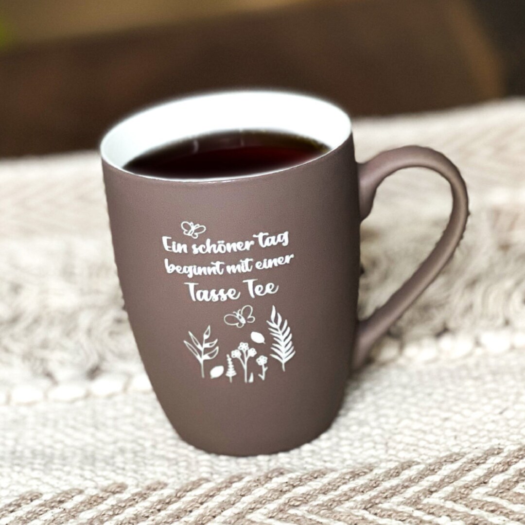 Soft-touch Mug Taupe a Beautiful Day Begins With Tea Gift Idea Gift for ...