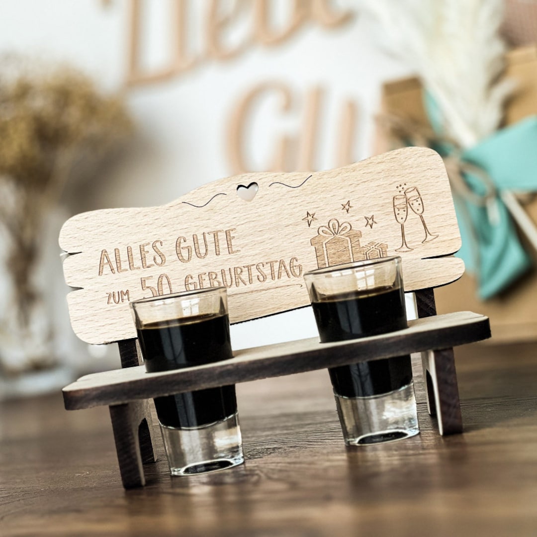 Schnapps Bench With Two Glasses "happy 50th Birthday" | Schnapps Bench ...