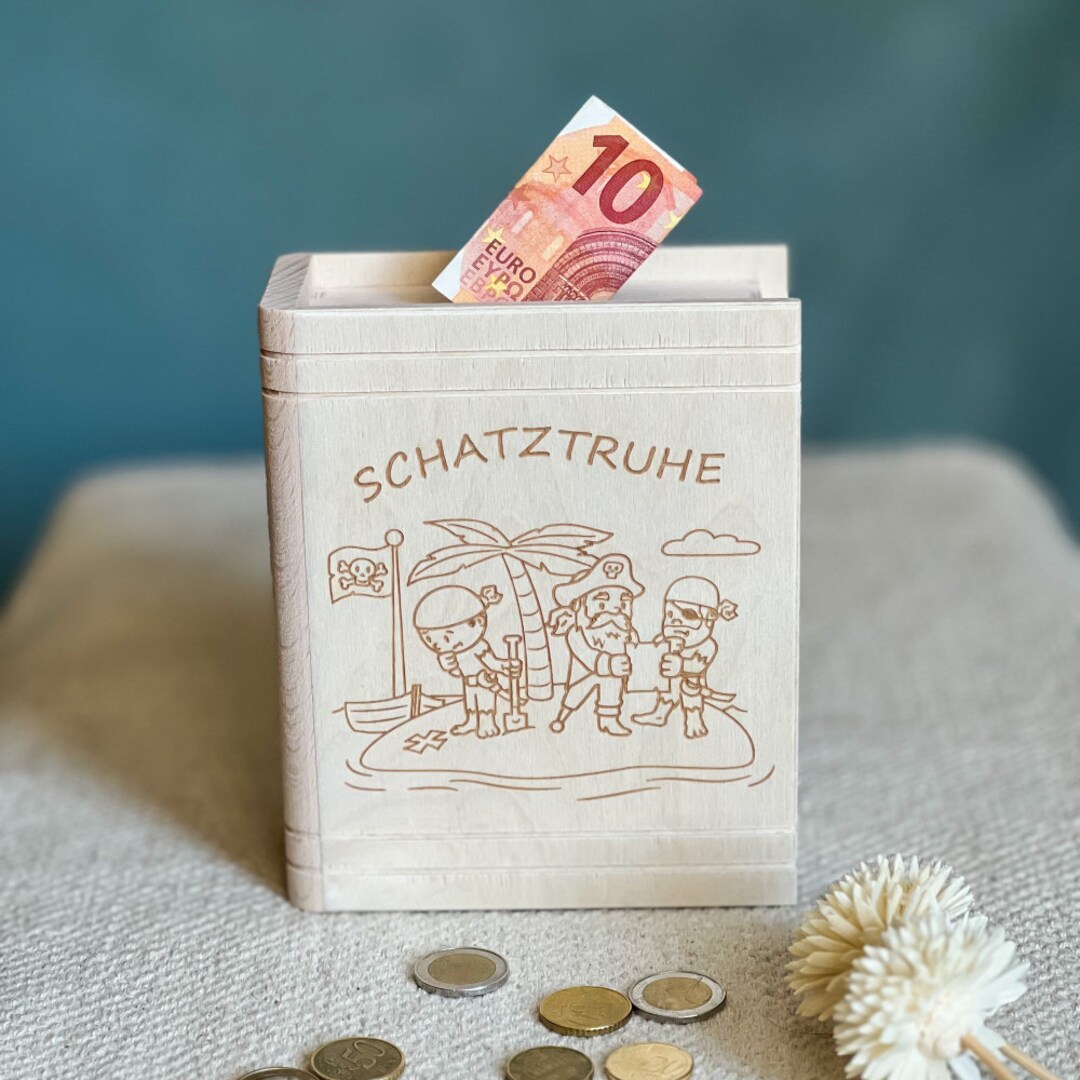 Money Box Book treasure Chest Pirates Wooden Book Money Box Birthday ...