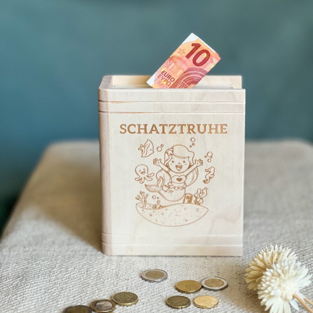 Money Box Book treasure Chest Mermaid Wooden Book Money Box Birthday ...