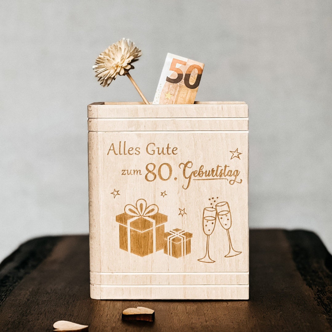 Money Box Book 80th Birthday Wooden Book Money Box Birthday Money Box ...